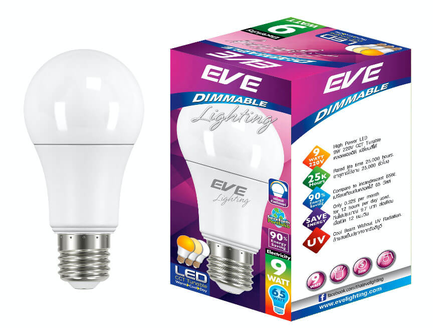 หลอดLED A60 CCT Tunable ขนาด 9W หรี่แสงและเปลี่ยนสีในหลอดเดียวกัน