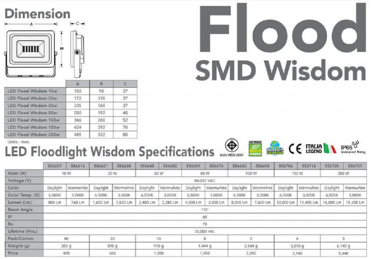 Floodlight LED Wisdom 10W, 20W, 30W, 50W, 100W, 150W, 200W EVE