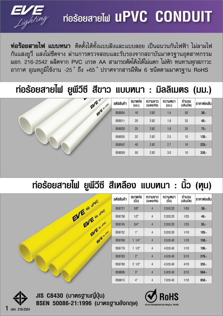 ราคาท่อ uPVC EVE Lighting Conduit ท่อร้อยสายไฟ ราคาถูก - SMO